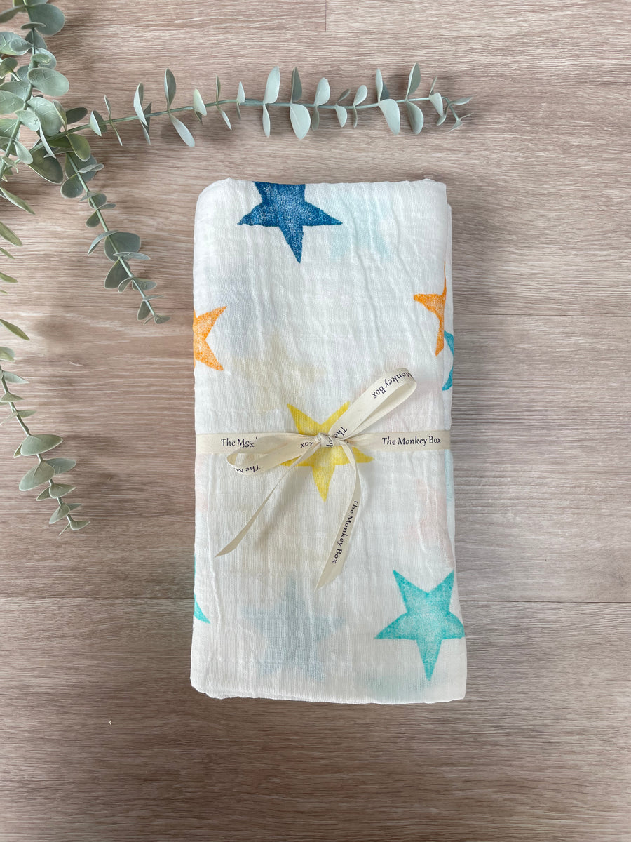 Colourful Star Muslin Swaddle – The Monkey Box